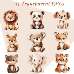 Cute Animal Watercolor Clip Art Bundle Baby Animals PNG Transparent ...