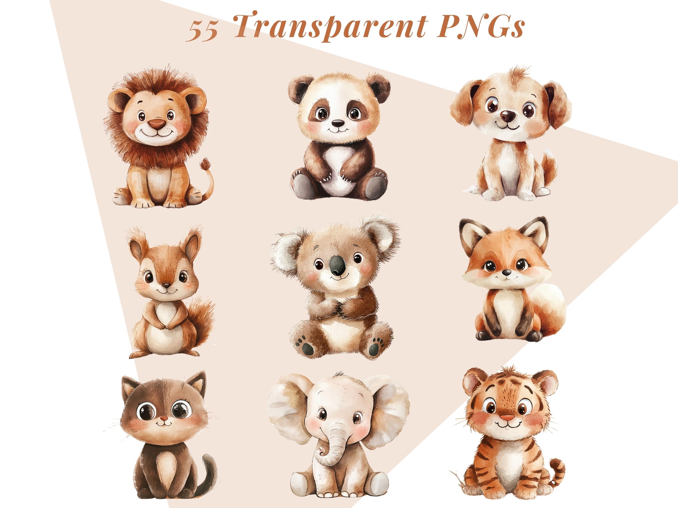 Cute Animal Watercolor Clip Art Bundle Baby Animals PNG Transparent ...