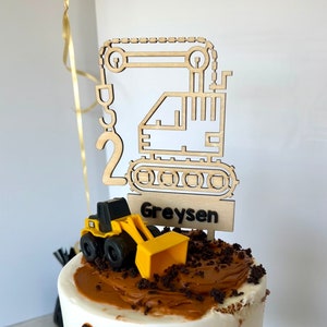 Construction-themed Wooden Cake Topper Personalized Construction Cake ...