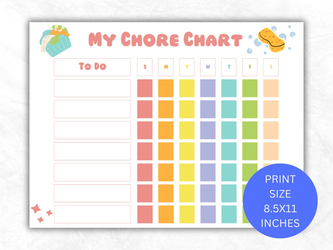Kids Chore Chart, Chore Chart for Kids, Chore Checklist, Chore Chart ...
