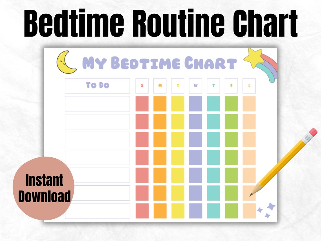 Bedtime Routine Printable, Kids Bedtime Routine Chart, Chore Chart for ...