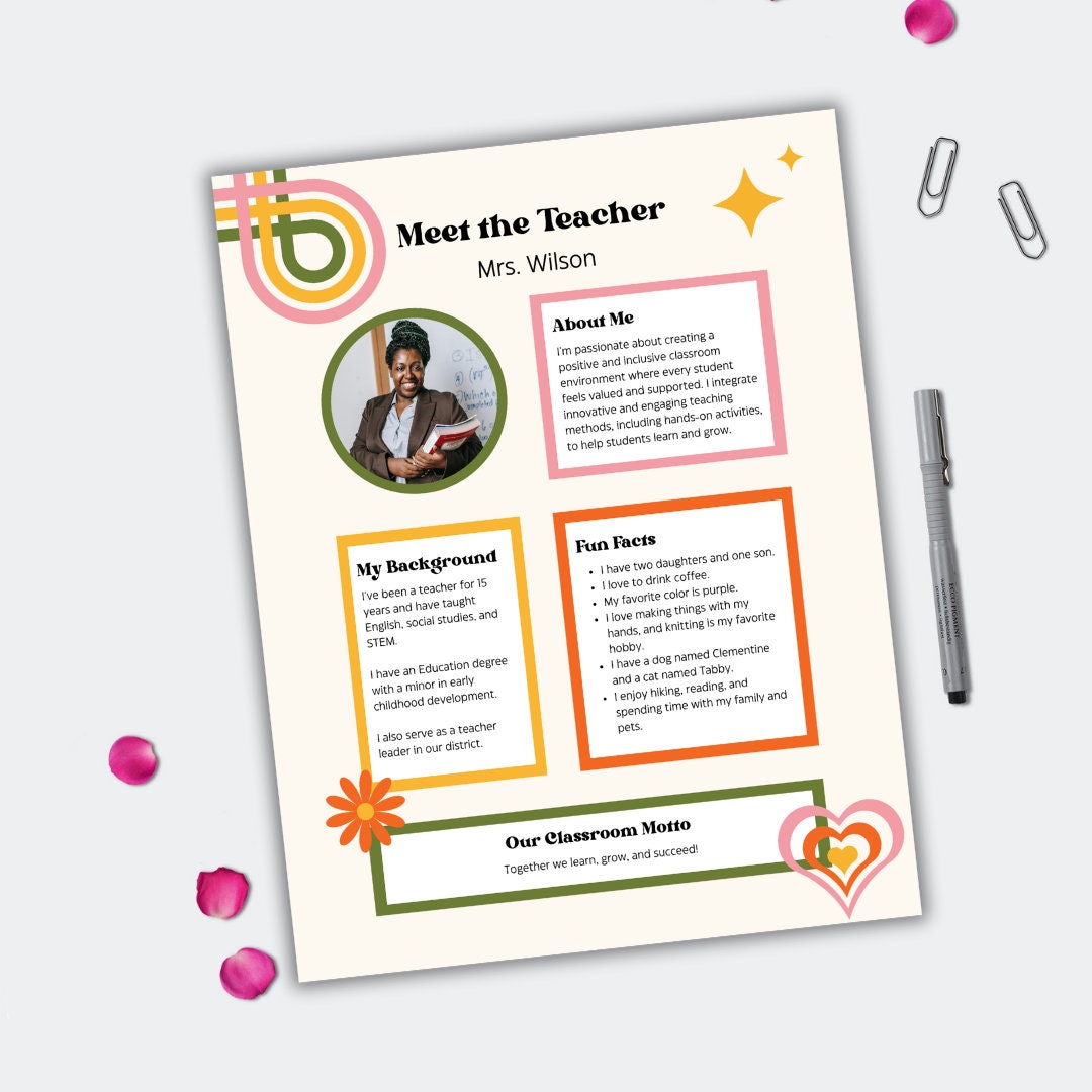Retro Meet the Teacher, Teacher Template, Back to School Flyer, Teacher ...