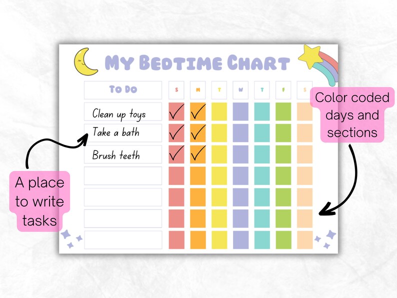 Bedtime Routine Printable, Kids Bedtime Routine Chart, Chore Chart for ...