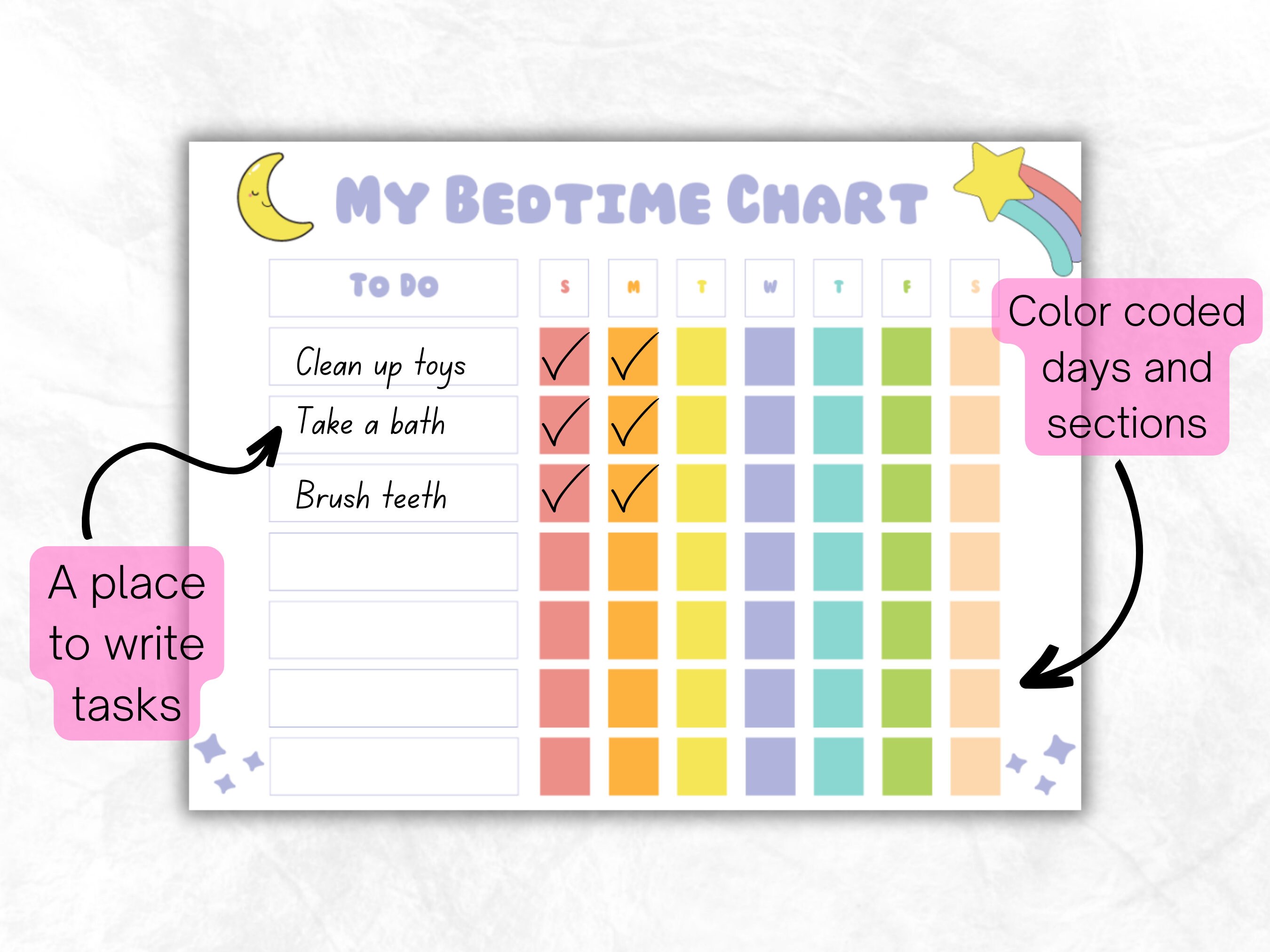Bedtime Routine Printable, Kids Bedtime Routine Chart, Chore Chart for ...