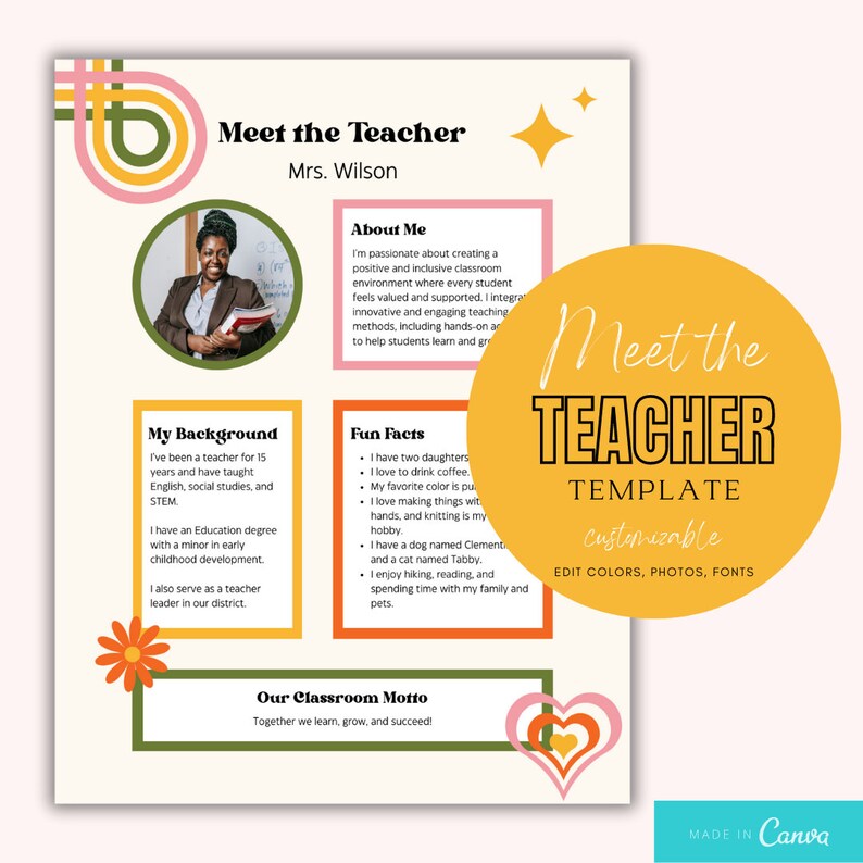 Retro Meet the Teacher, Teacher Template, Back to School Flyer, Teacher ...