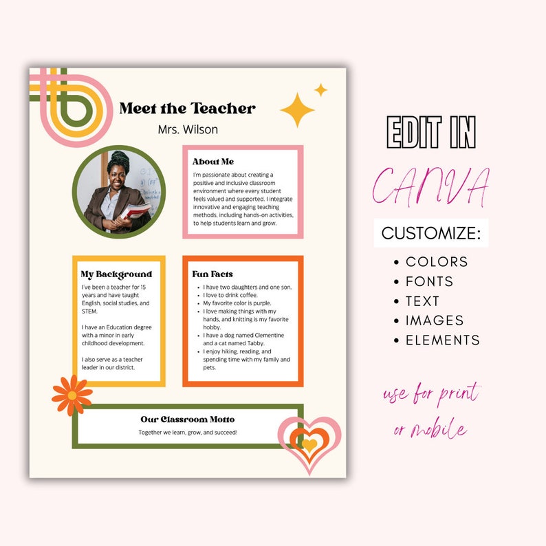 Retro Meet the Teacher, Teacher Template, Back to School Flyer, Teacher ...