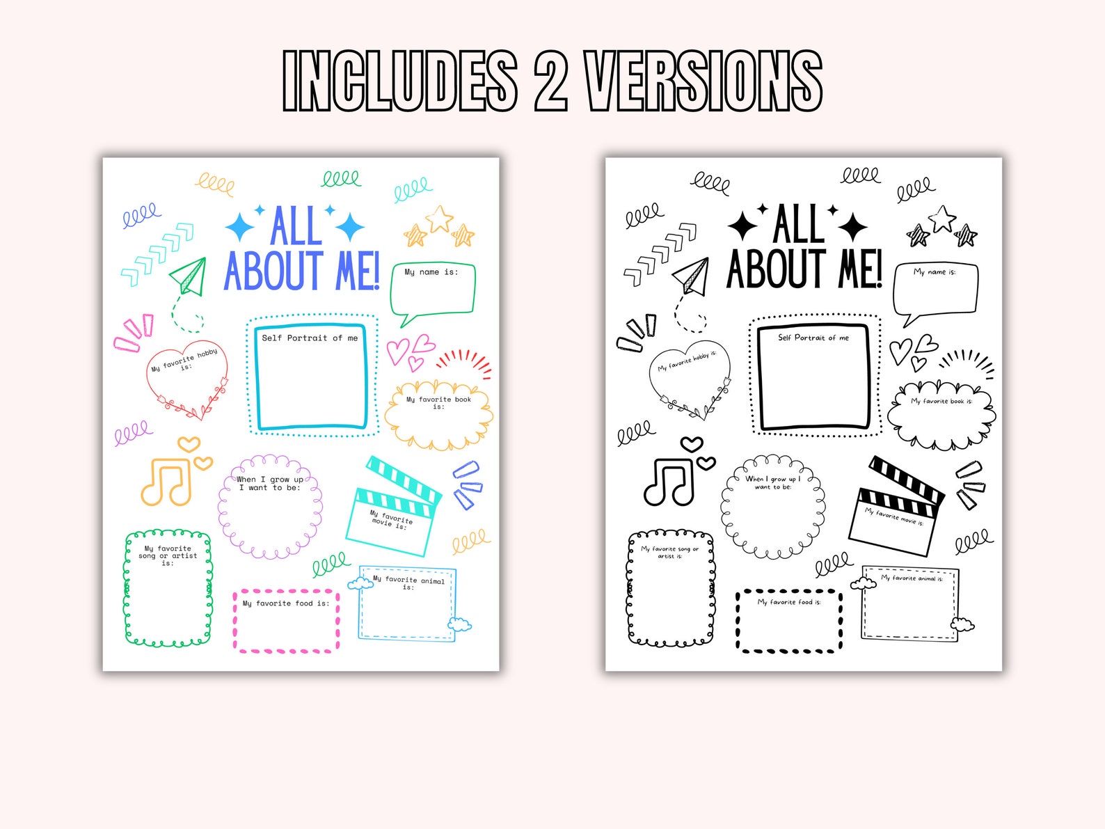 All About Me Worksheet, Printable Activity for Kids, Writing Prompt for ...