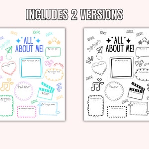 All About Me Worksheet, Printable Activity for Kids, Writing Prompt for ...