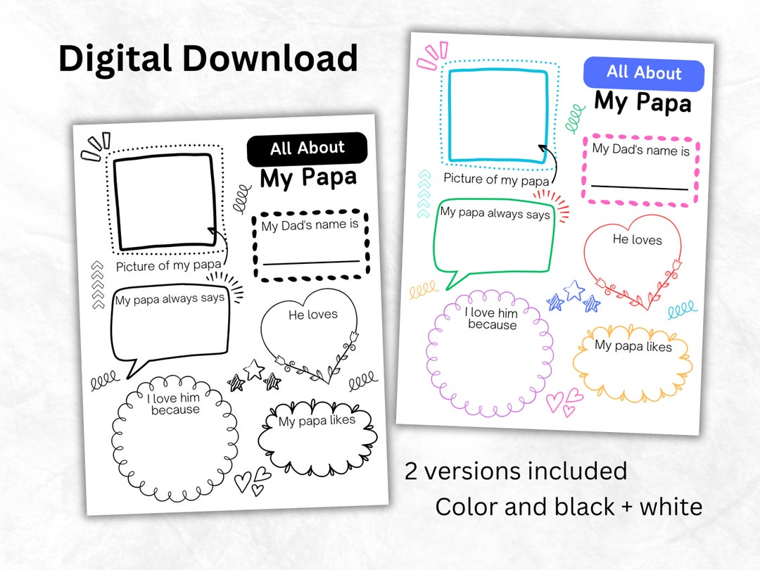 All About Papa Printable, Fathers Day Gift, Funny Fathers Day, Gift for ...