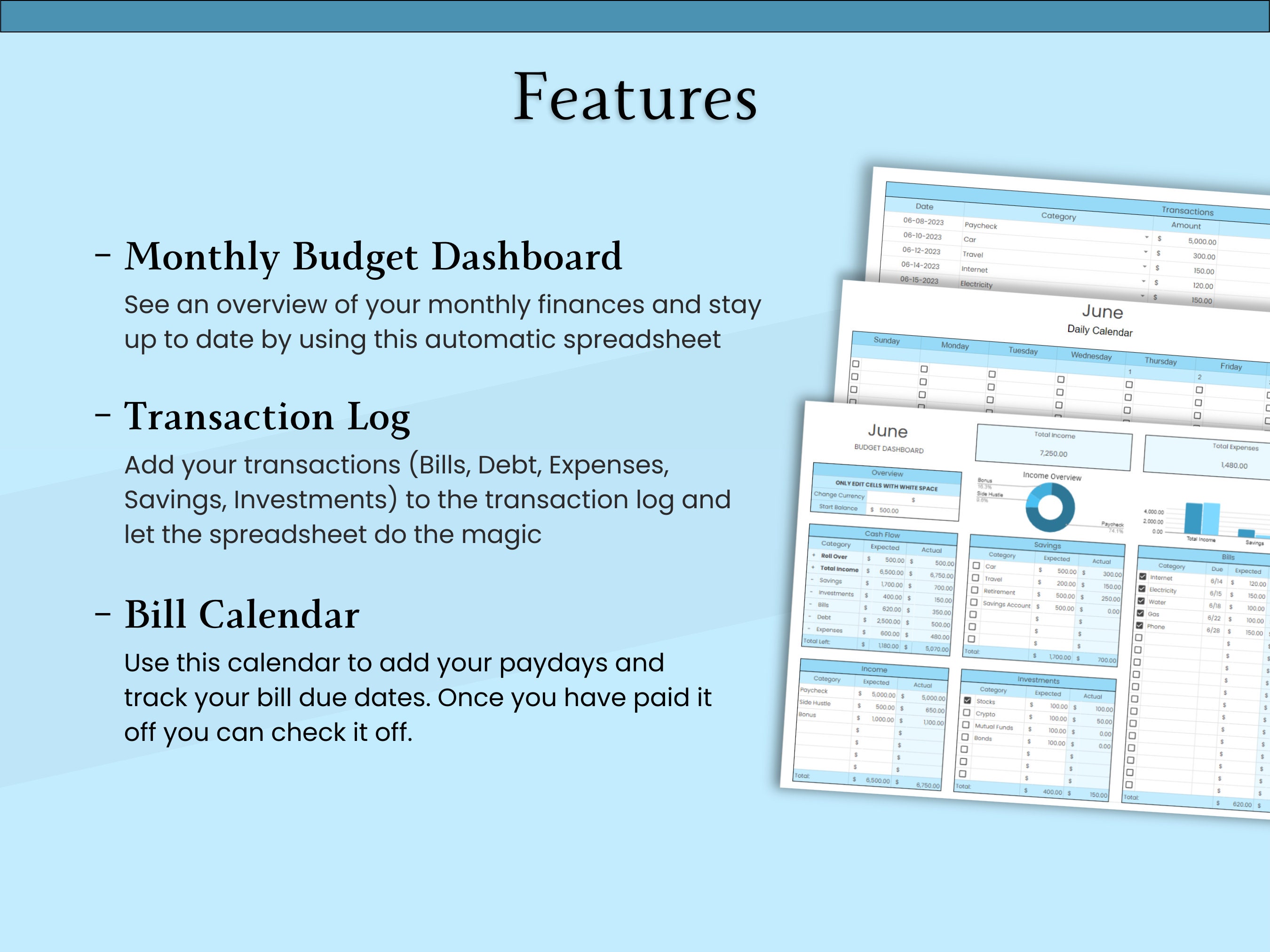 Monthly Budget Spreadsheet for Google Sheets, Automatic Budget Planner ...