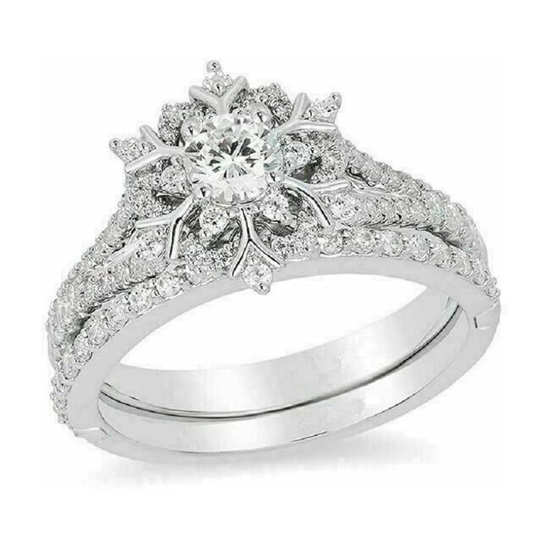 Enchanted Disney Elsa Diamond Snowflake Engagement Ring Set in 14K ...