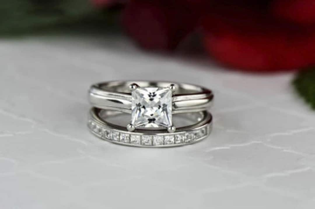Princess Cut Bridal Set Princess Cut Engagement Rings Hidden Halo ...