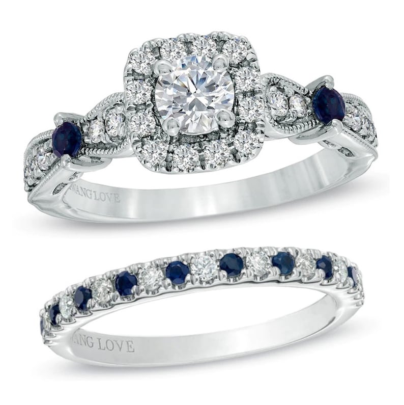 Vera Wang Love Collection Round Brilliant-cut Diamond and Sapphire Engagement Rings for Women ...