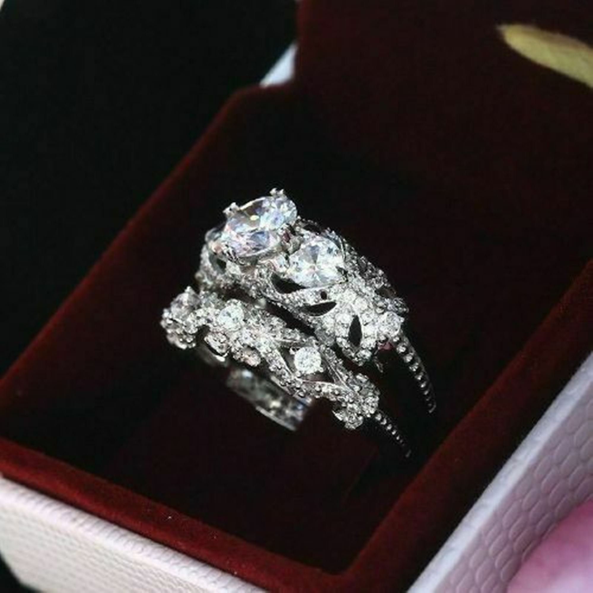 1890s Antique Art Deco Old European Diamond Engagement Ring Set Vintage ...