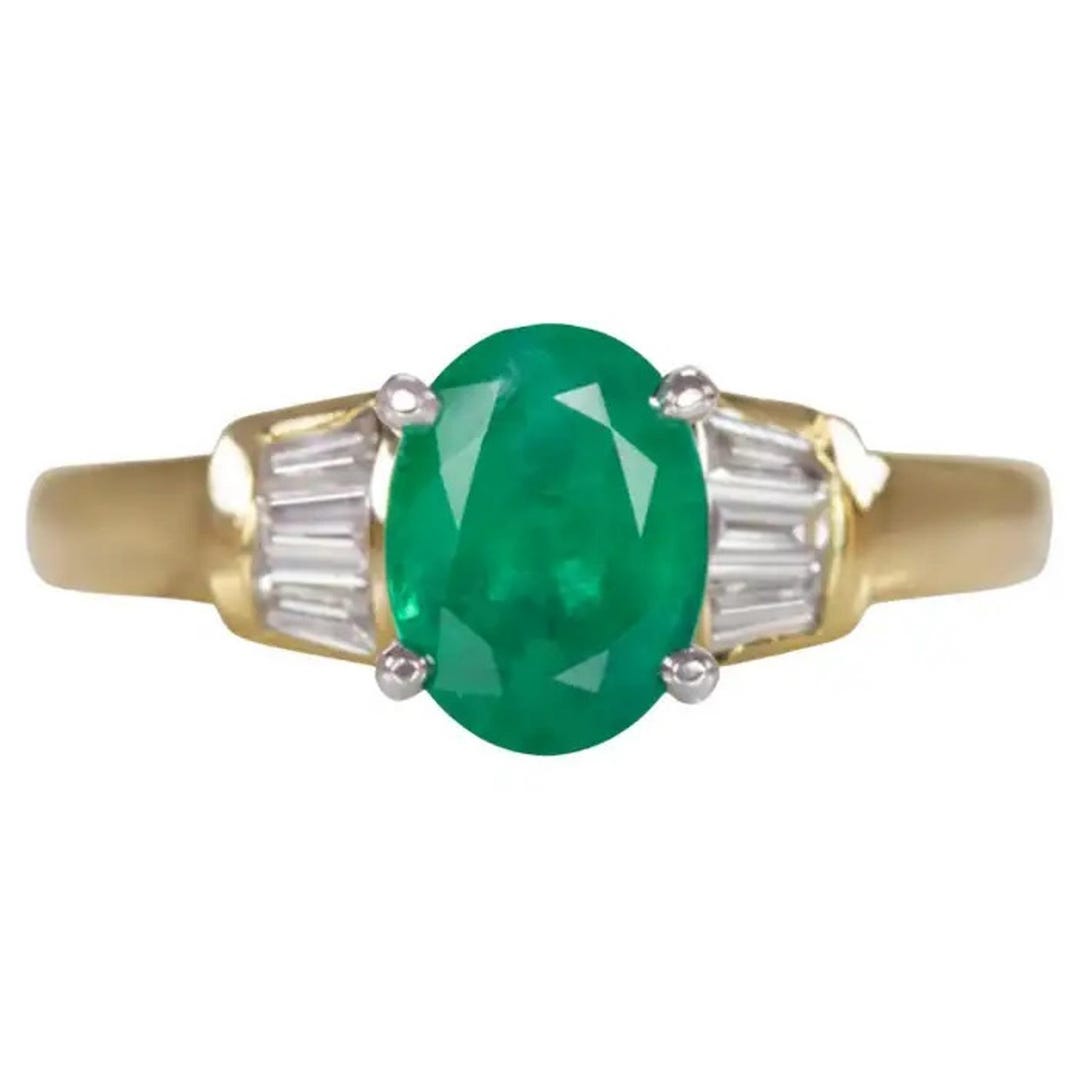 Edwardian Emerald & Diamond Baguette Ring Exciting Art Deco Engagement ...