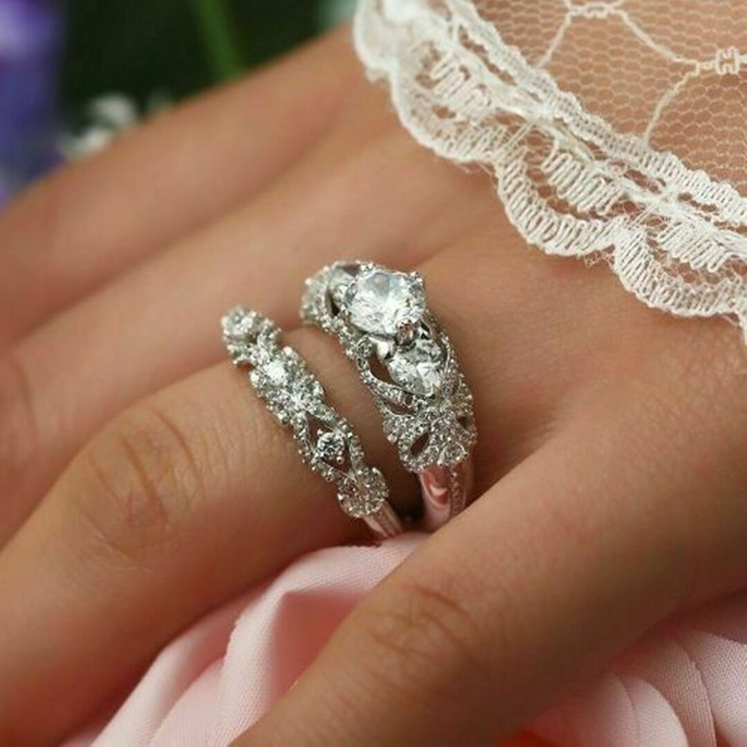 1890s Antique Art Deco Old European Diamond Engagement Ring Set Vintage ...