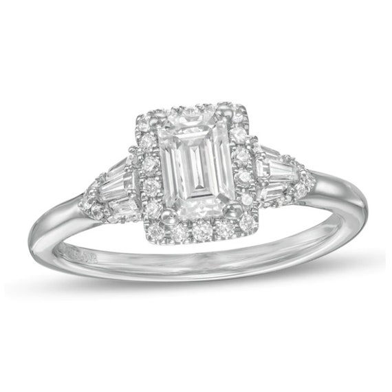 Vera Wang Love Collection Exquisite Emerald cut Diamond Halo Engagement Rings in 14K White Gold Sterling Silver Fascinating Diamonds Ring Etsy