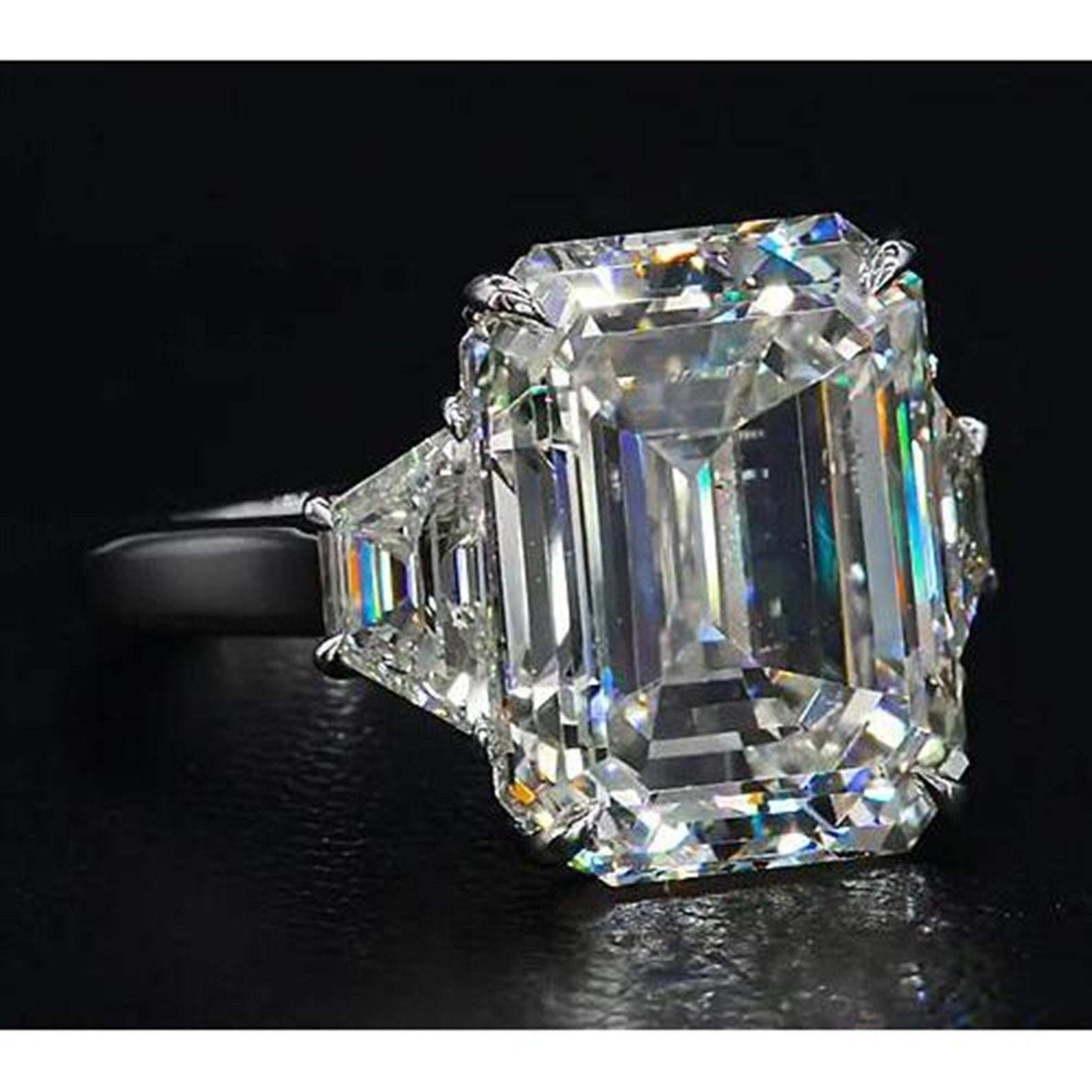 Elizabeth Taylor's Inspired Emerald Cut Diamond Engagement Ring in ...