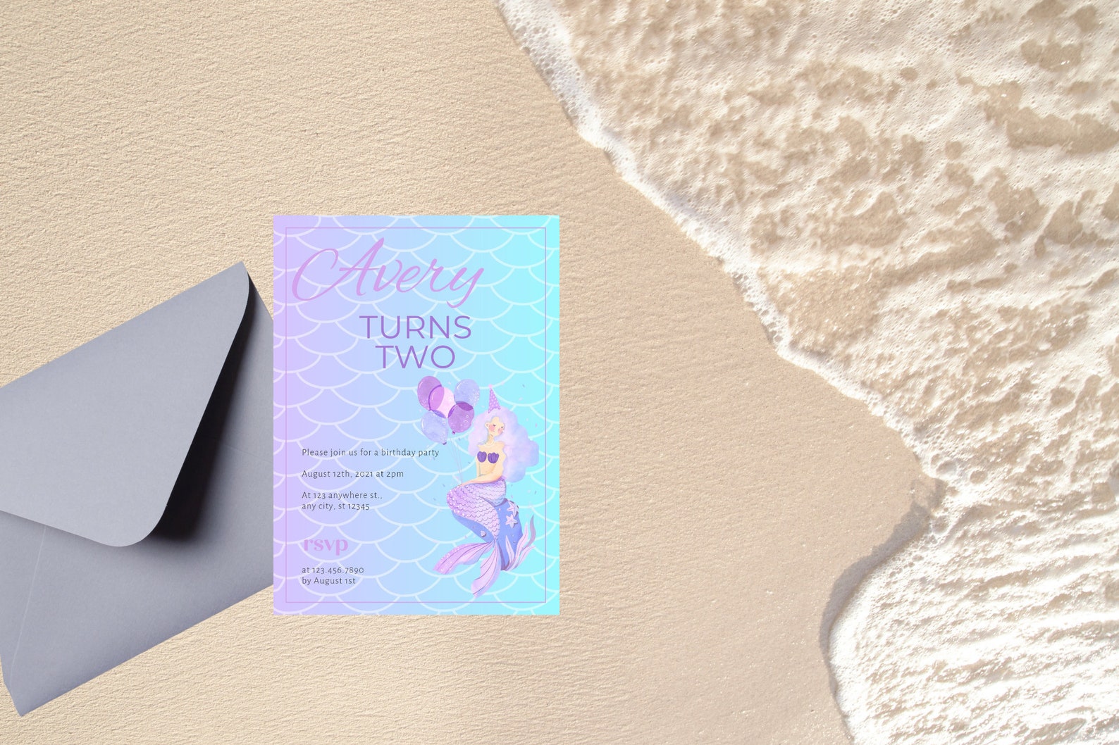 Mermaid Birthday Invitation Canva Template, Kids Birthday Party ...