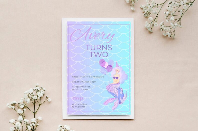 Mermaid Birthday Invitation Canva Template, Kids Birthday Party ...