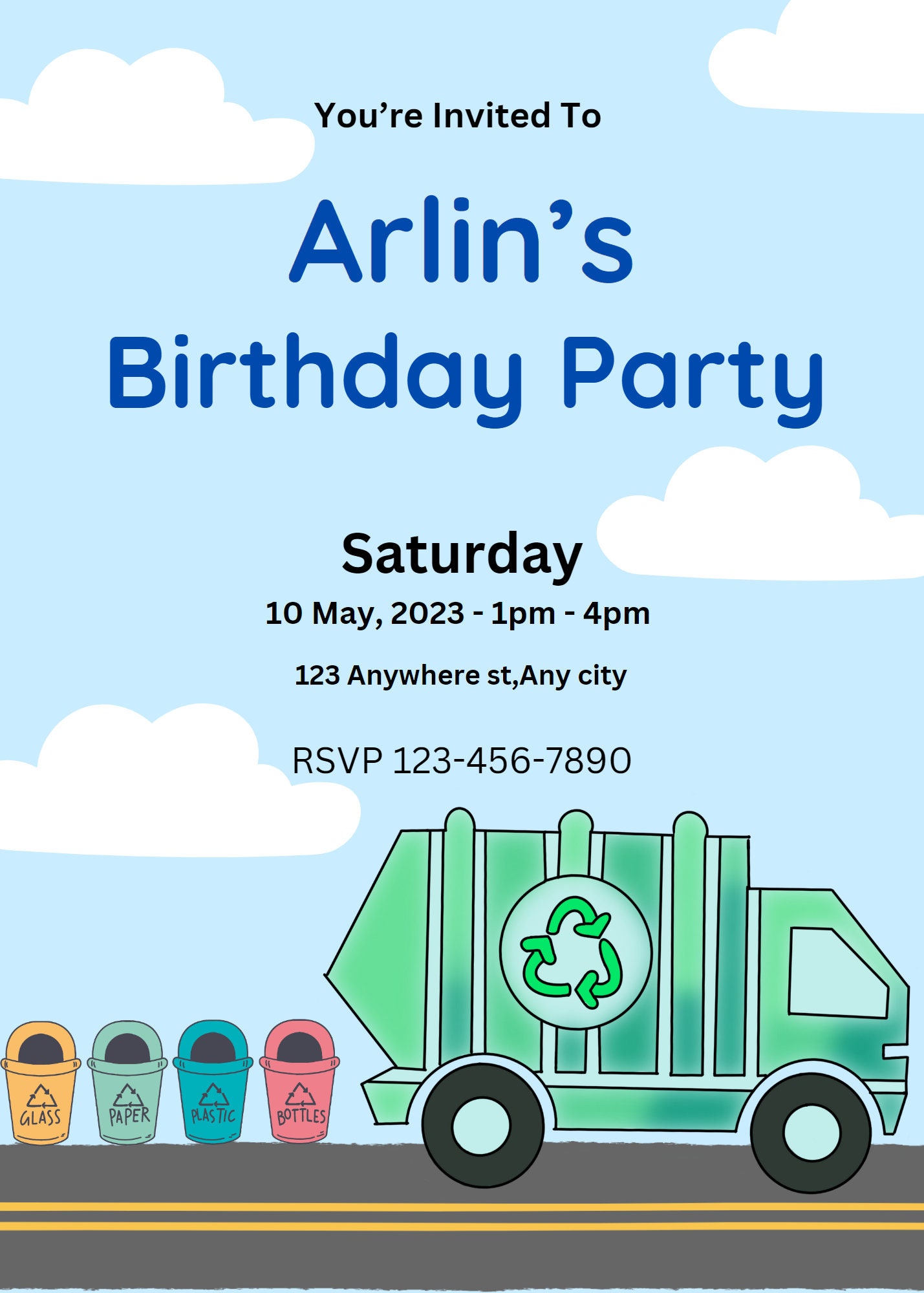 Trash Truck Birthday Invitation, Canva Template (digital) - Etsy