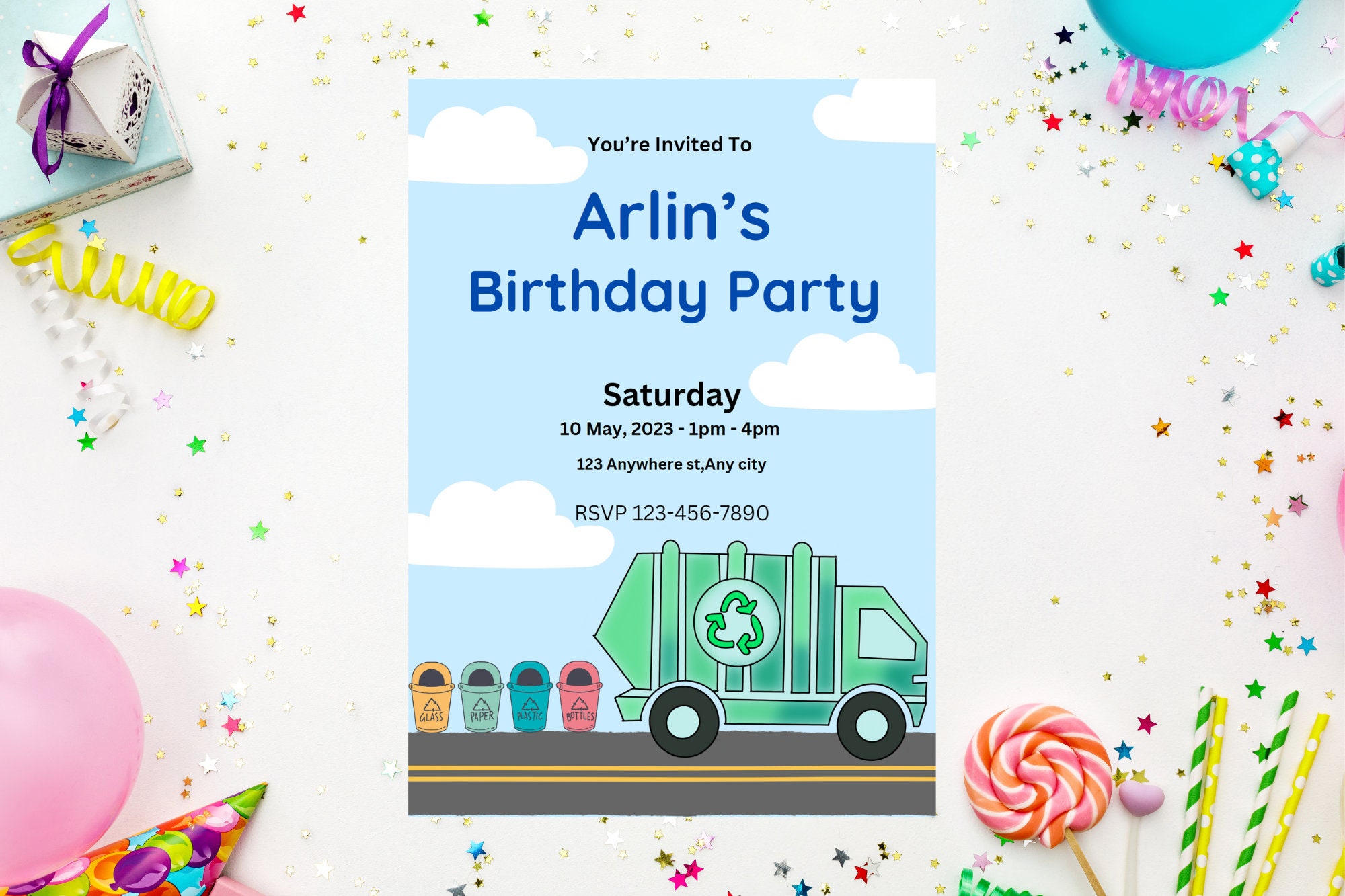 Trash Truck Birthday Invitation, Canva Template (digital) - Etsy