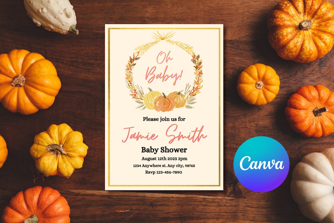 Fall Pumpkin Invitation, Fall Canva Template, Canva Templates, Pumpkin ...