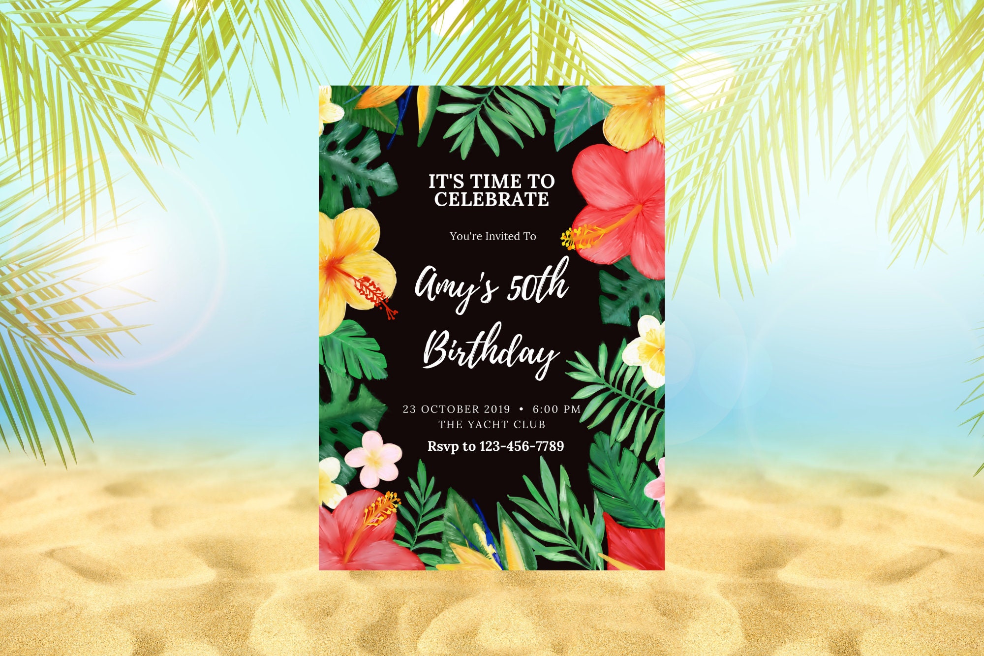 Tropical Invitation Canva Template, Canva Templates, Hawaiian Birthday ...