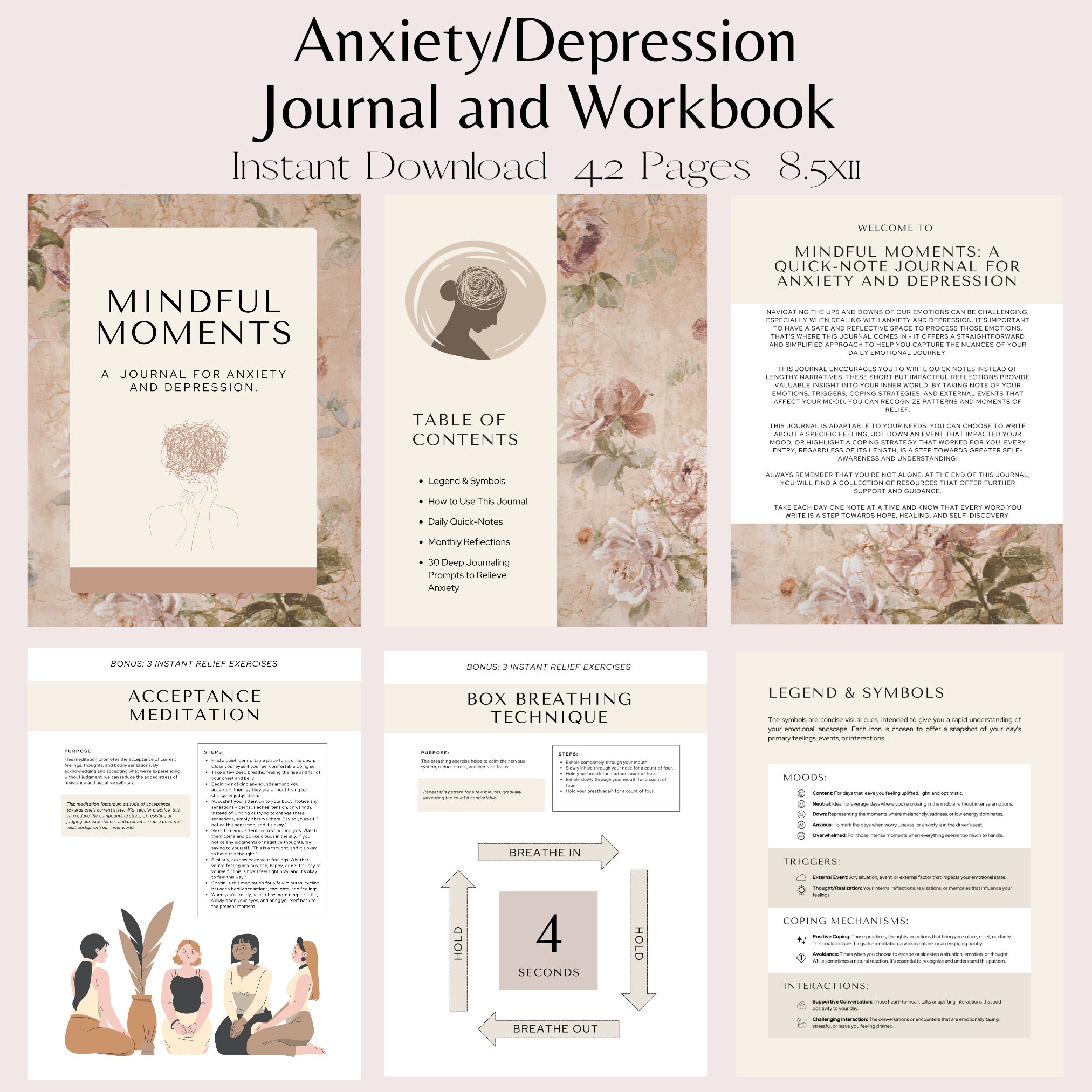 Mental Health Journal, Printable Anxiety and Depression Workbook, Anxiety and Depression ...