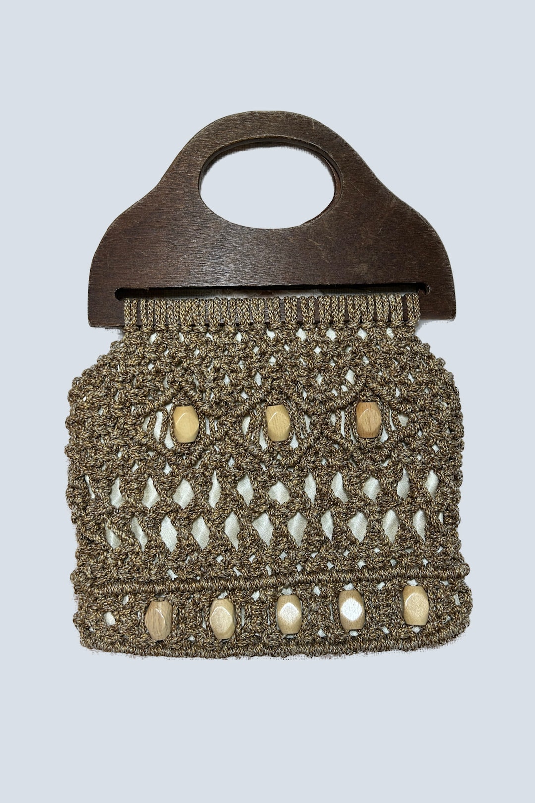 Amazing 1970s Macrame Wooden Handle Bag With Velcro Grip and - Etsy