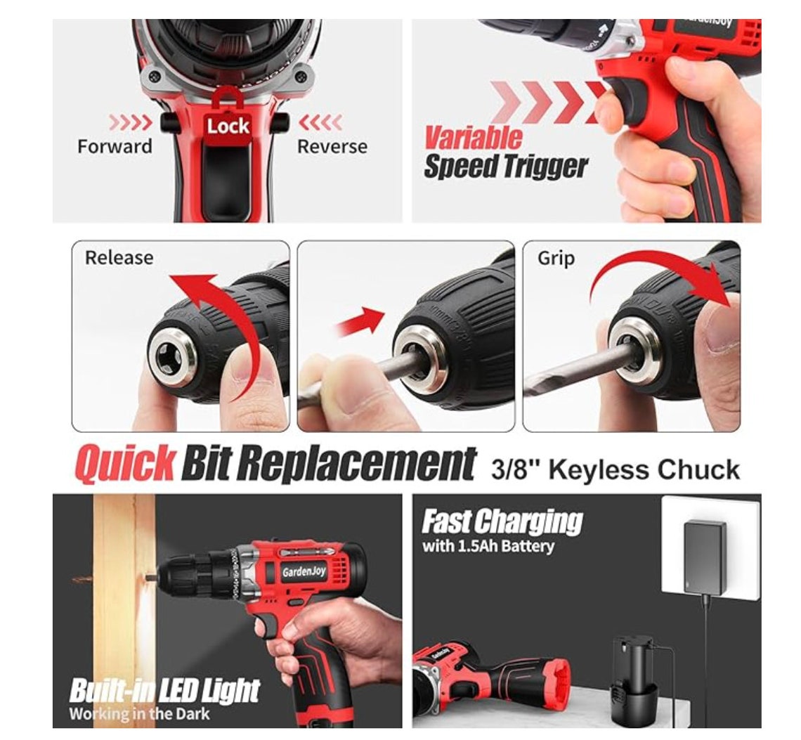 85 Pcs Household Tool Set With 12V Power Drill, Cordless Drill Tool Kit ...