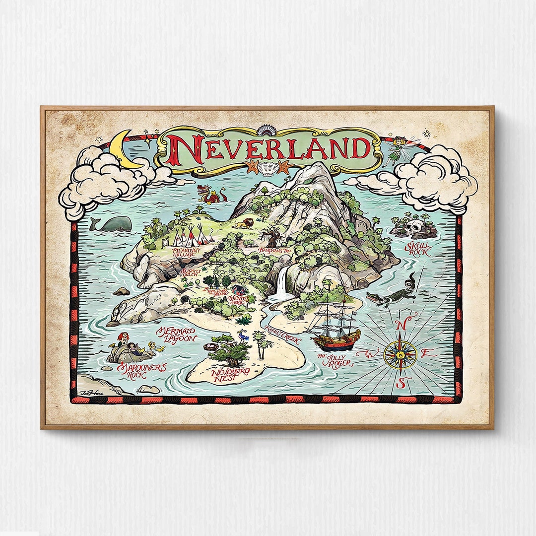 Fantastic Neverland Map Poster Disney Neverland Magical Map - Etsy
