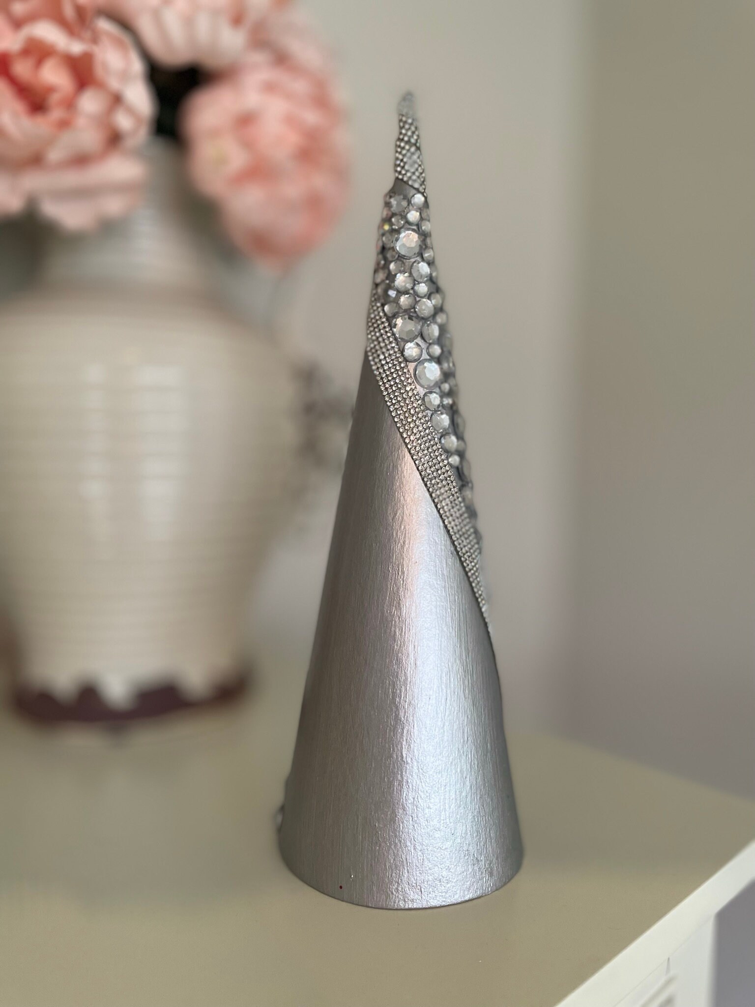 Decorative Silver Tree Cone. Embellished Tree. Rhinestone Cone. Paper ...