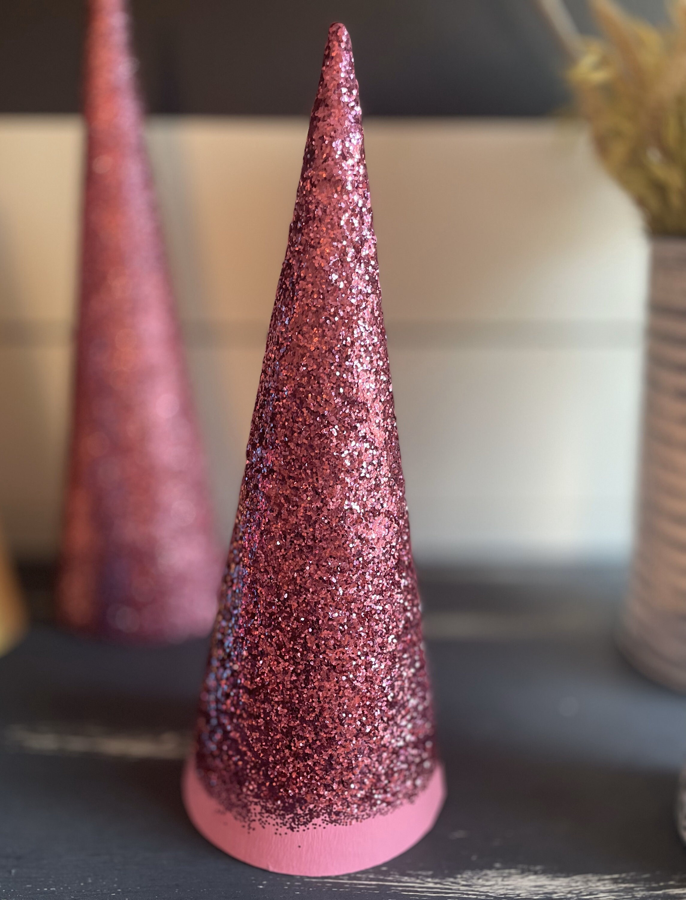 Pink Ombre Glitter Cone. Paper Mache Glitter Tree. Christmas Village ...