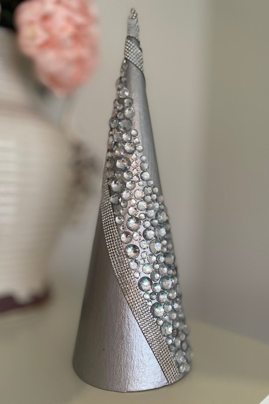 Decorative Silver Tree Cone. Embellished Tree. Rhinestone Cone. Paper ...