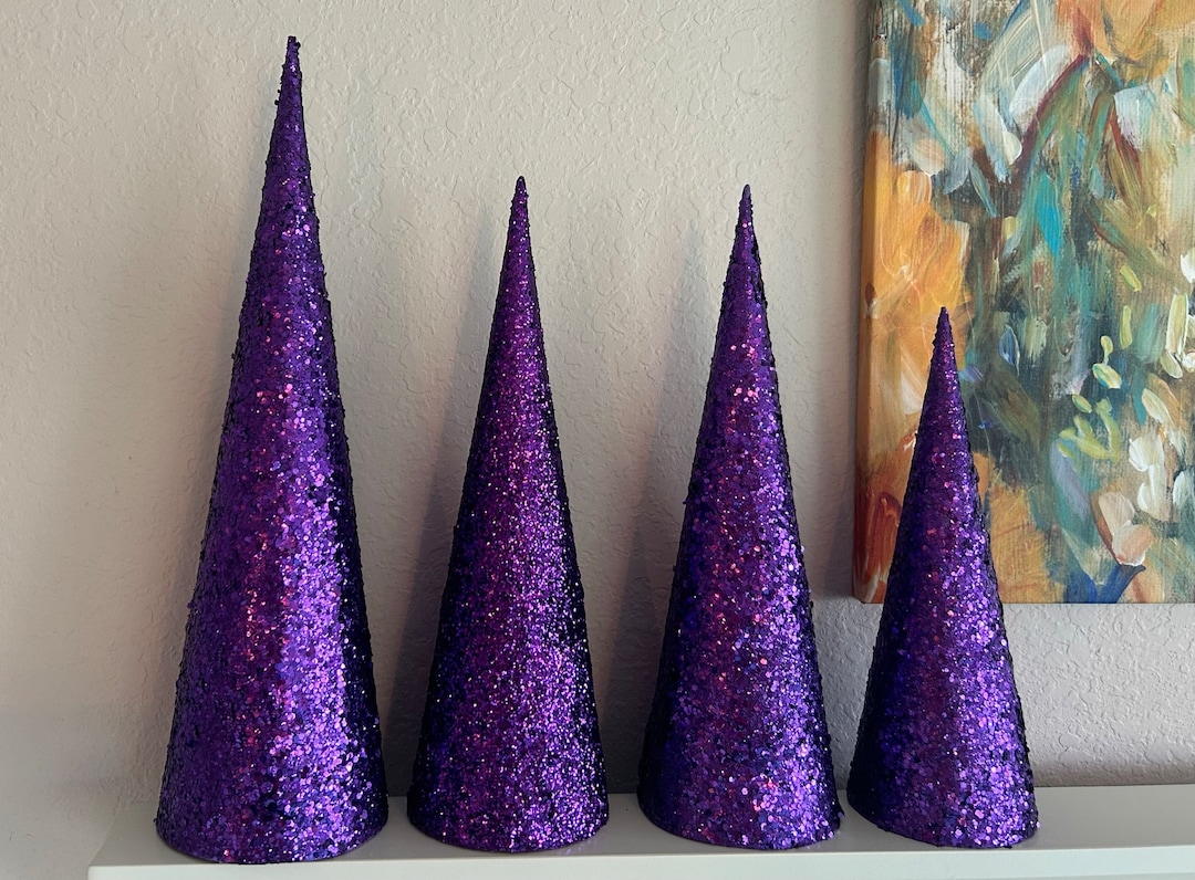 Purple Decorative Glitter Cone. Paper Mache Cone. Unique Gifts ...