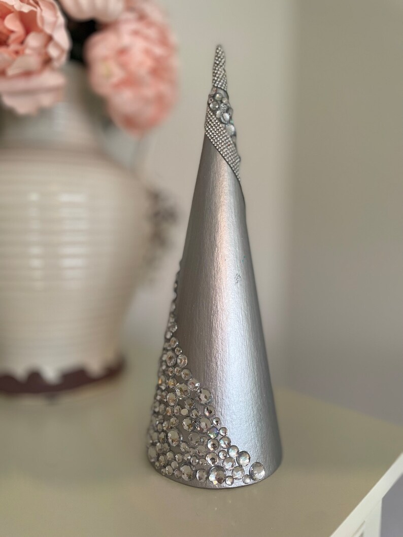 Decorative Silver Tree Cone. Embellished Tree. Rhinestone Cone. Paper ...
