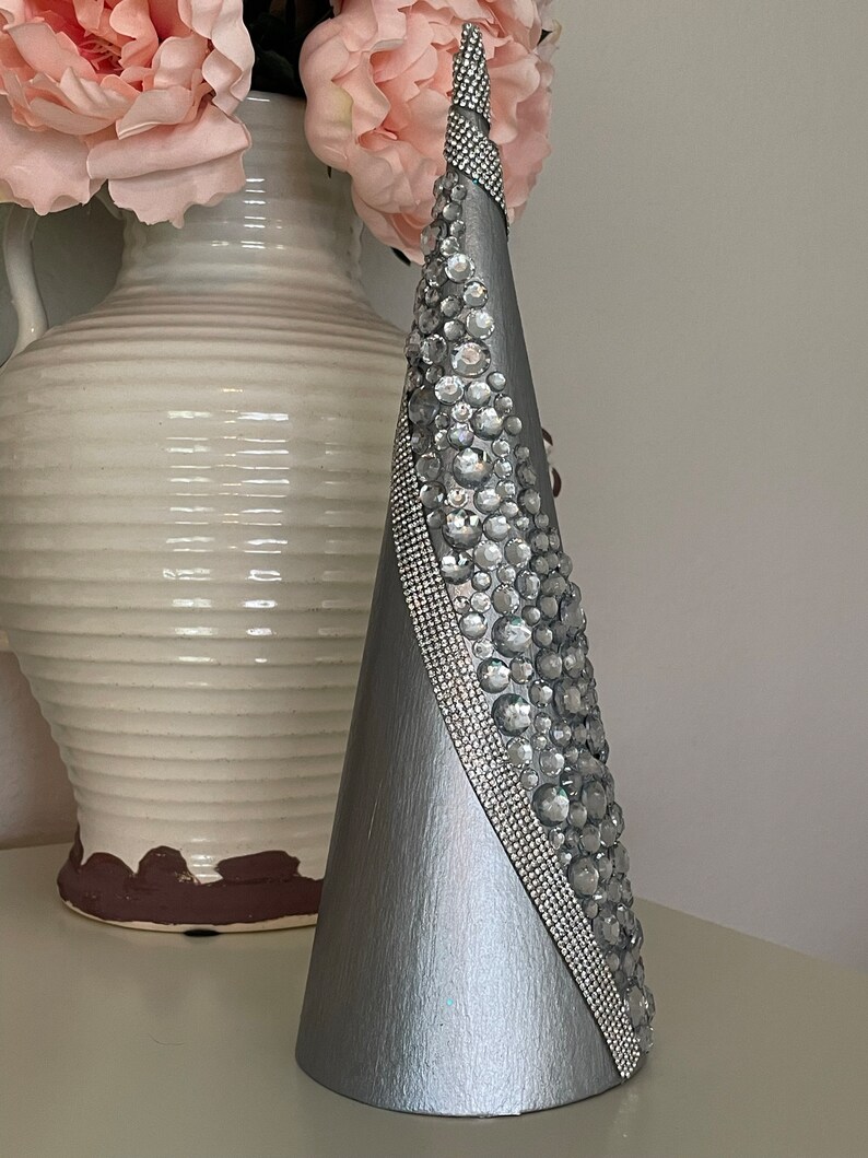 Decorative Silver Tree Cone. Embellished Tree. Rhinestone Cone. Paper ...