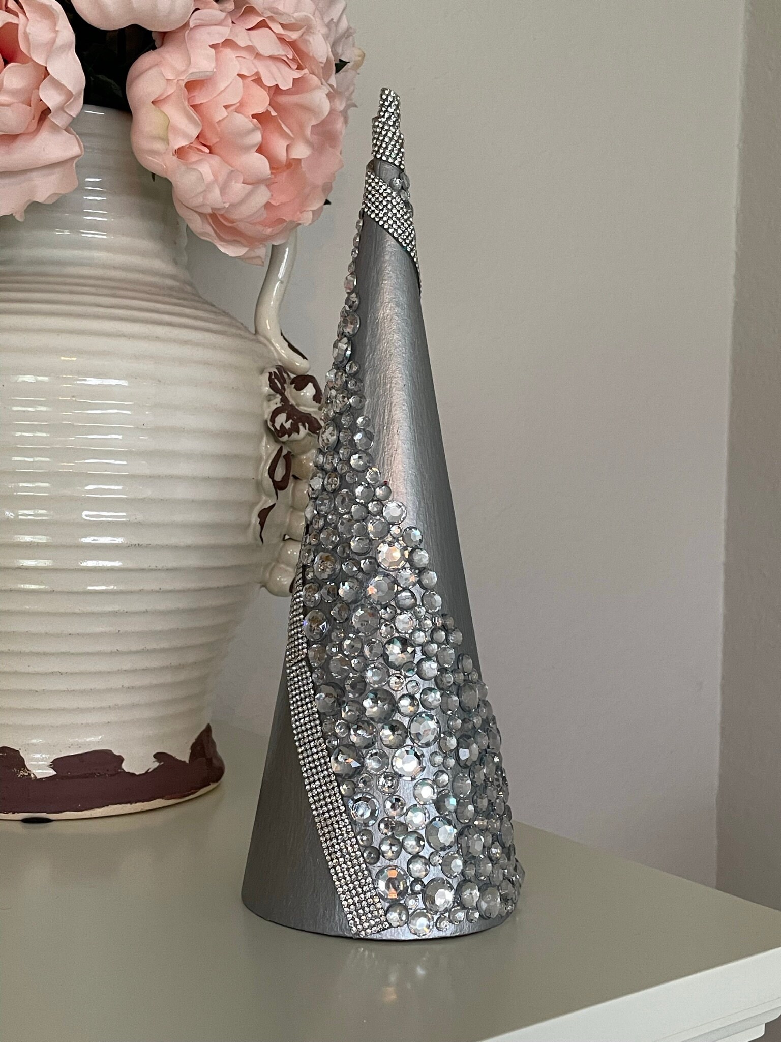 Decorative Silver Tree Cone. Embellished Tree. Rhinestone Cone. Paper ...