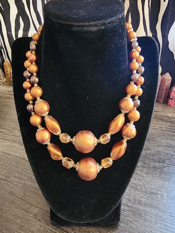 Bronze Double Strand Necklace - Gem