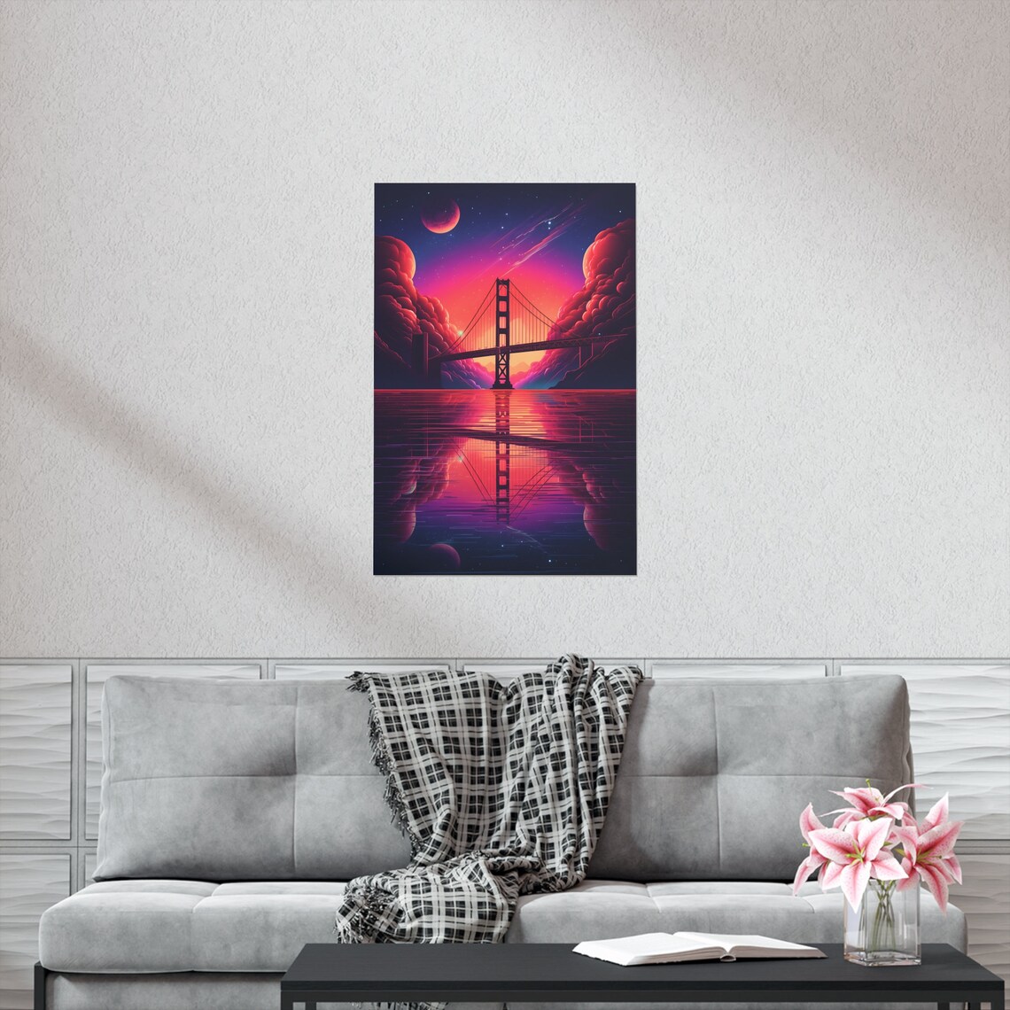 San Francisco Golden Gate Bridge Poster Retro Sunset City Decor '80s ...