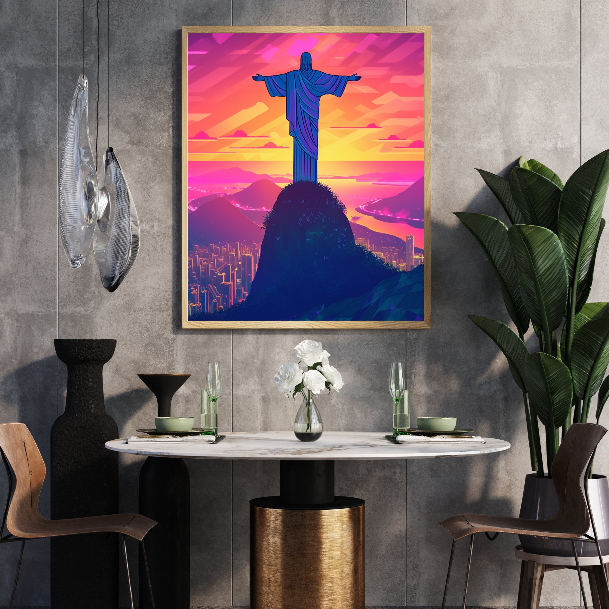 Retro Christ the Redeemer Rio Poster - '80s Synthwave Vintage City ...
