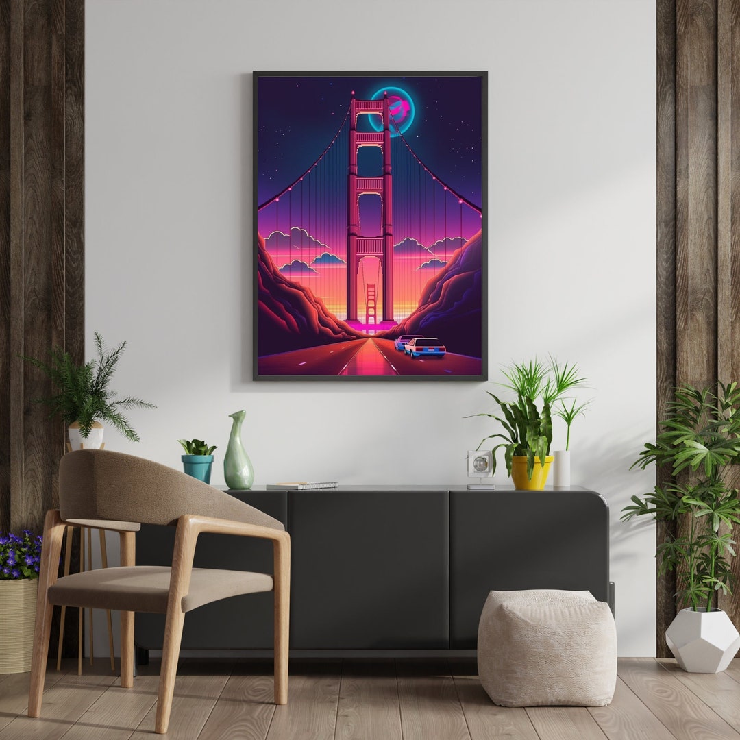 San Francisco Golden Gate Bridge Retro Poster - '80s Synthwave Vintage ...