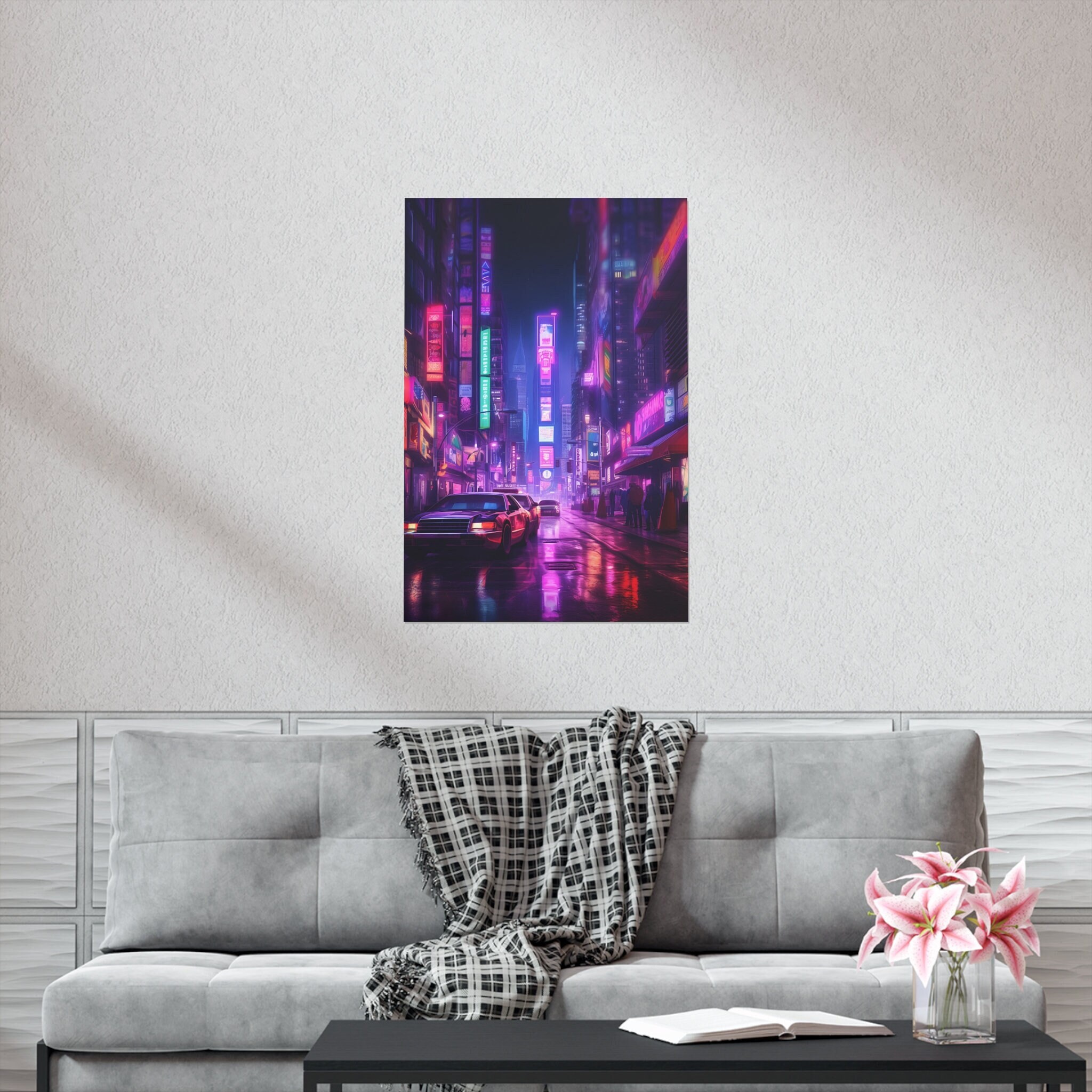 Retro Times Square Cars Poster - '80s Synthwave Vintage City Decor - Etsy