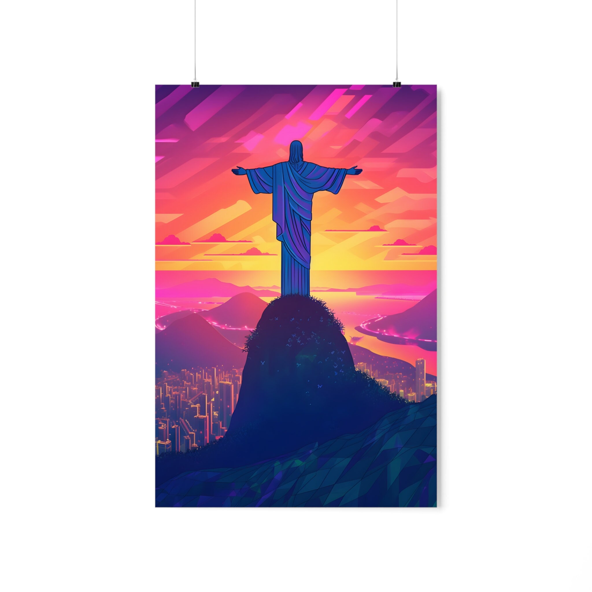 Retro Christ the Redeemer Rio Poster '80s Synthwave Vintage City Decor ...