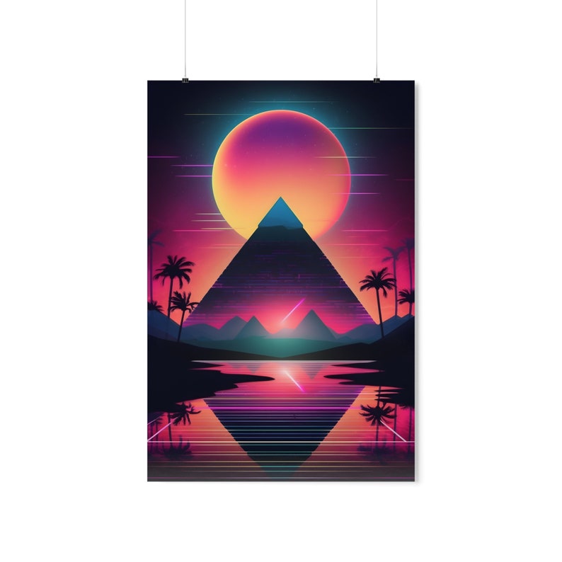 Pyramids of Giza Retro Sunset City Poster '80s Synthwave - Etsy
