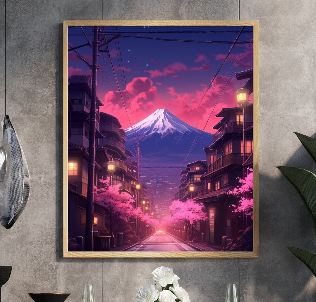 Retro Japan Poster Print: 80's Retrowave Art With Mt. Fuji Backdrop ...
