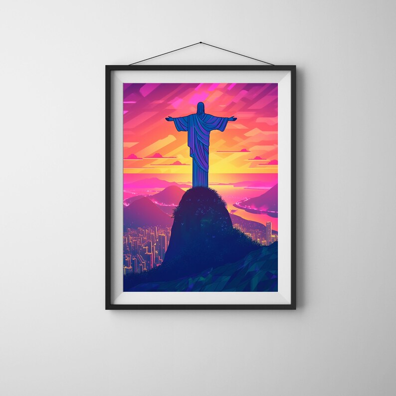 Retro Christ the Redeemer Rio Poster - '80s Synthwave Vintage City ...