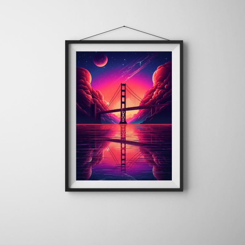 San Francisco Golden Gate Bridge Poster | Retro Sunset City Decor ...
