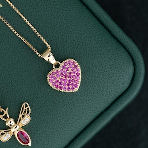Ruby Heart Necklace 10K Gold, Ruby Heart Pendant Solid Gold, Valentine ...